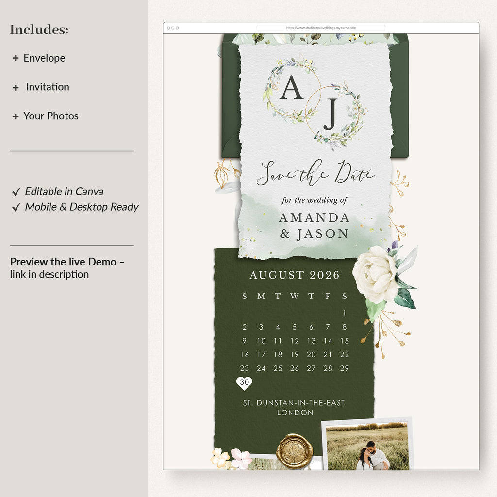 Rustic Online Digital Save the Date with Calendar – Creative Things Studio