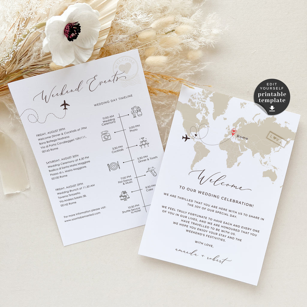 Sofia | Destination Wedding Welcome Letter And Itinerary Template ...
