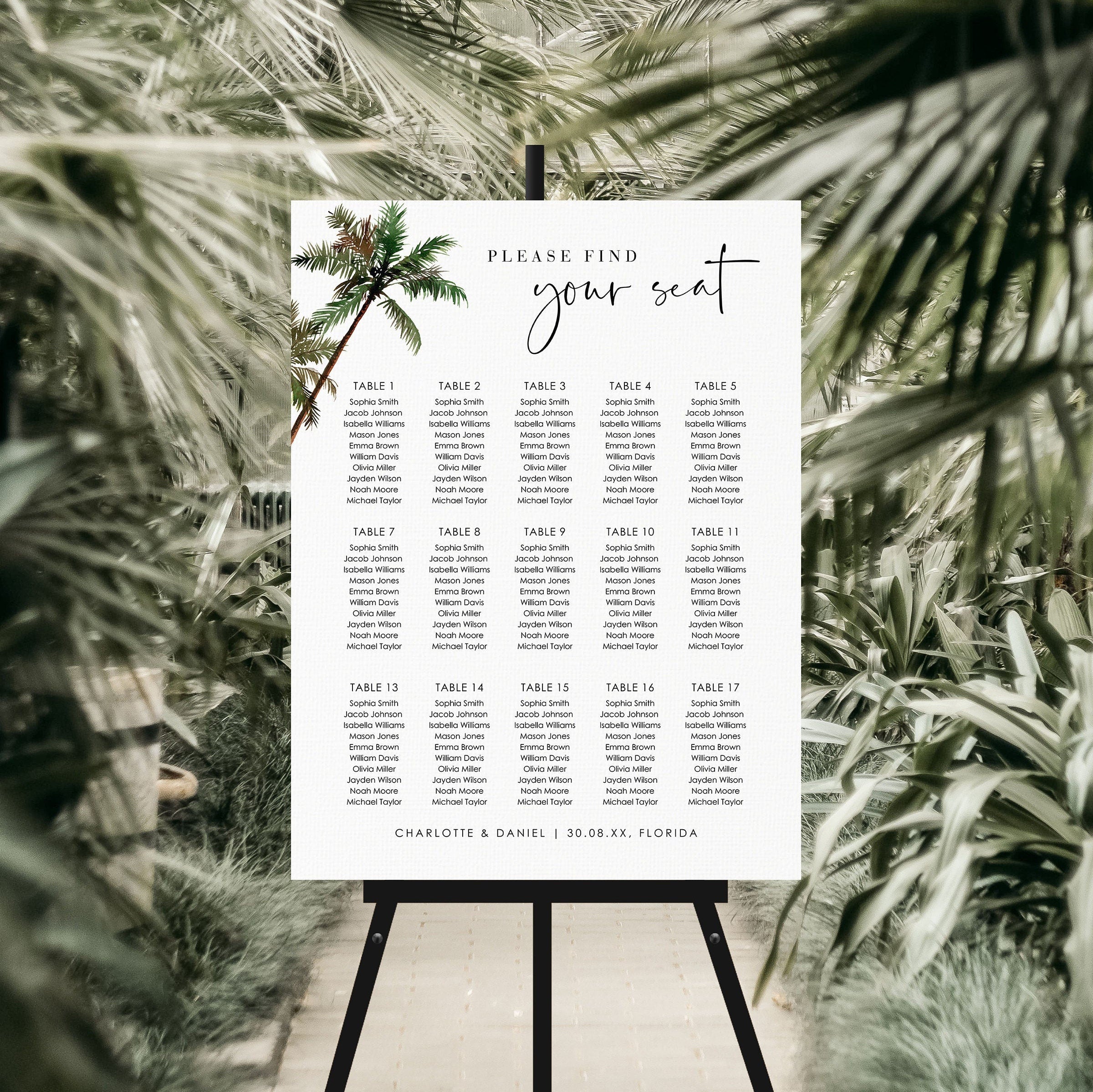 KONA Palm Tree Seating Chart Wedding Template – Creative Things Studio